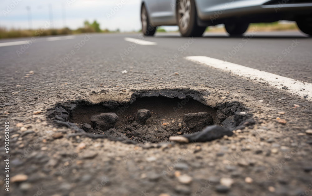 pothole on the road created with Generative AI technology Stock ...