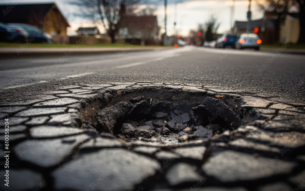 pothole on the road created with Generative AI technology ilustração do ...