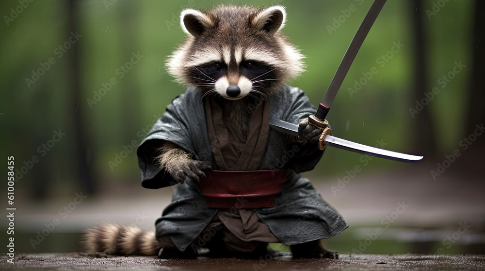 raccoon ninja created with Generative AI technology ilustración de ...