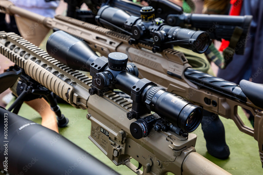 Canada. Ottawa. May 23, 2023. Sniper rifles from the Canadian company ...