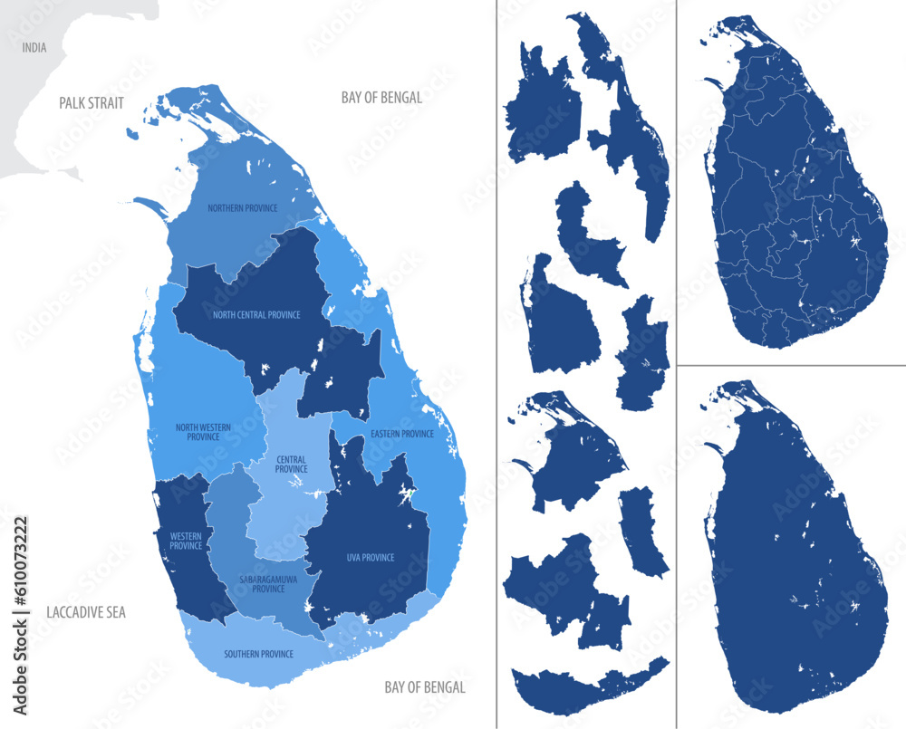 Detailed vector blue map of Sri Lanka with administrative divisions country Stock Vector | Adobe ...