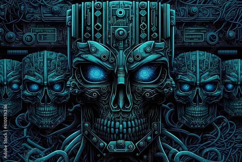 evil illustration of robots computers neural network technology ...