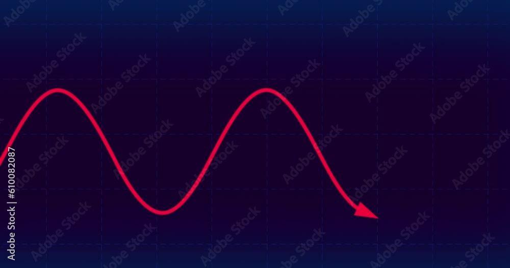 Sinusoid drawing with arrow seamless loop white on navy grid. Cartoon ...