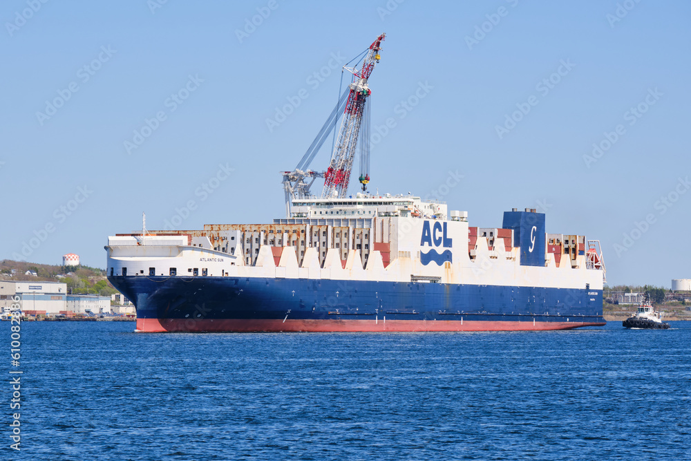 Halifax, Canada. May 27, 2023. The Atlantic Sun ACL Cargo ship entering ...
