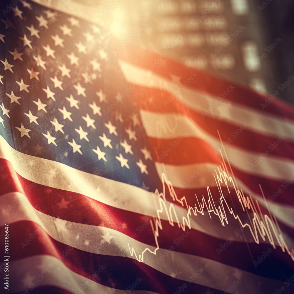Stock market graph with the usa flag in the background. American stock ...