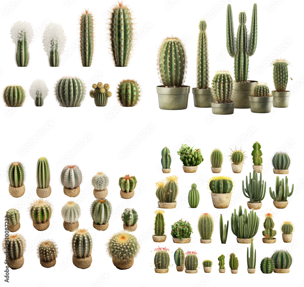 Set of Cactus cereus isolated on the transparent background PNG. AI ...