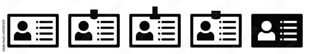 ID Card icon set. Employee clerk card, driver license, Identification ...
