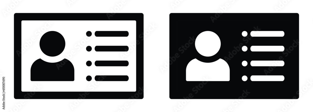 ID Card icon set. Employee clerk card, driver license, Identification ...