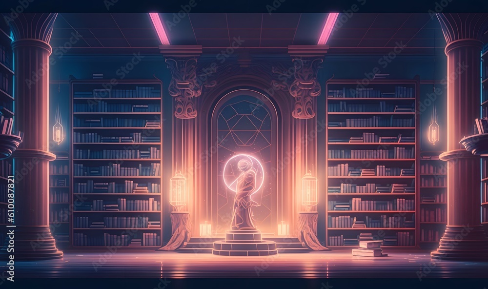 Ilustração do Stock: mystical library filled with ancient tomes and ...