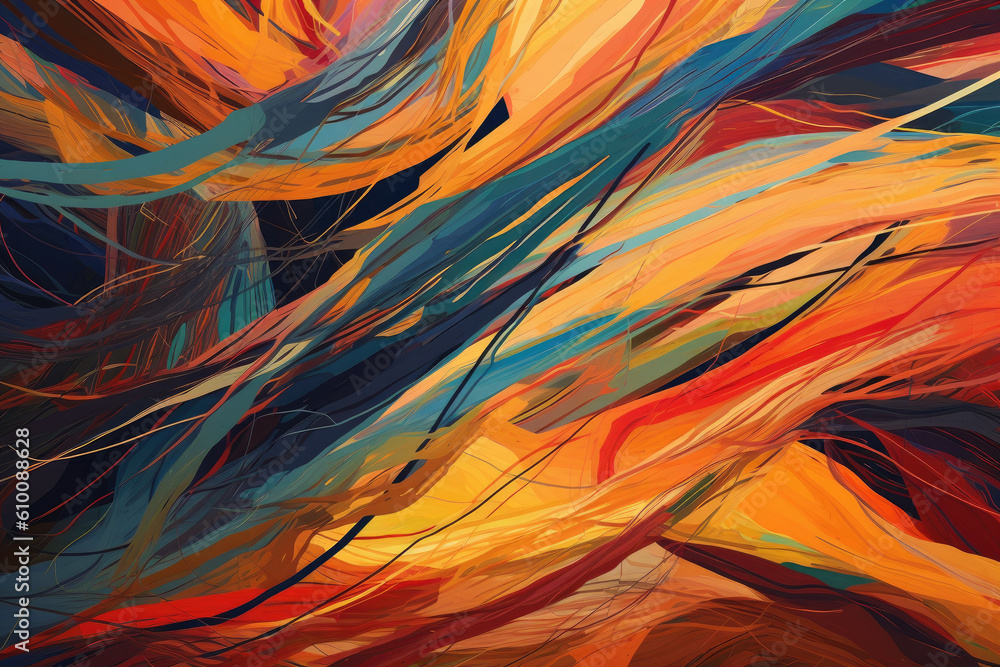 Abstract background with dynamic scribbled lines in vibrant colors ...