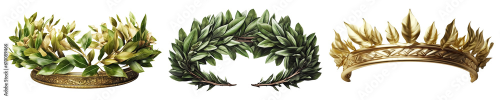 Set of laurel crowns isolated on transparent background - Generative AI ...