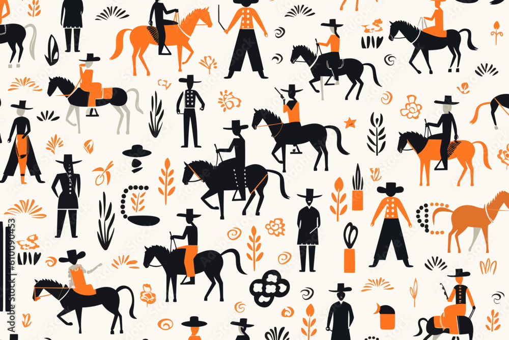 Doodle inspired Backside rodeo pattern pattern, cartoon sticker, sketch ...