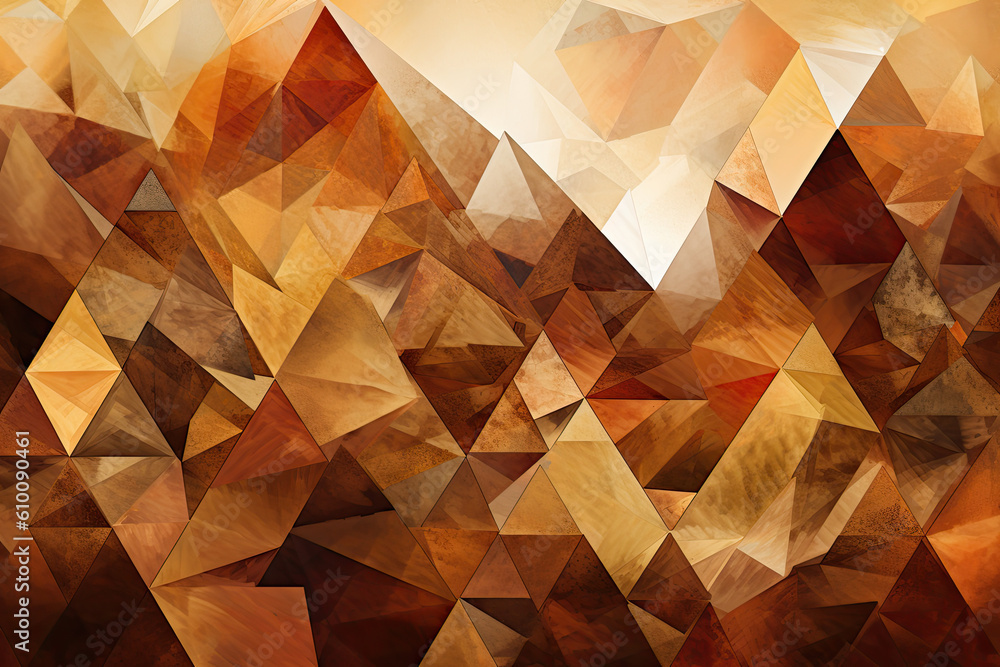 artistic arrangement of layered triangles in warm earth tones, evoking ...