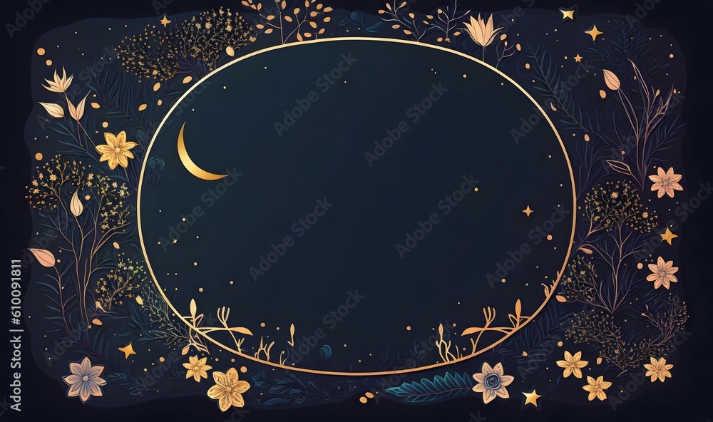 boho frame with flowers, celestial trendy linear style, mystical ...