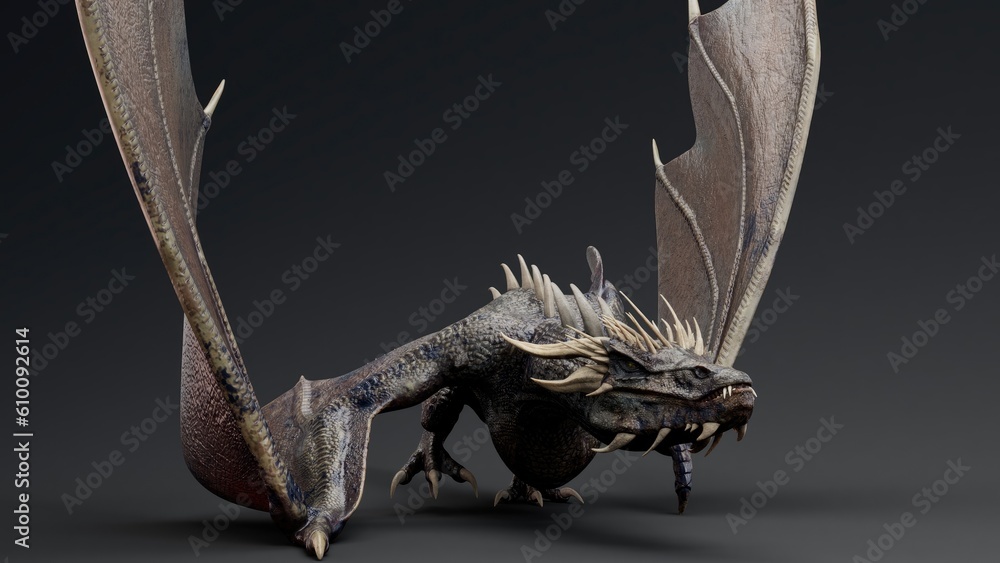 Wyvern type Dragon pose render of background. 3d rendering Stock ...