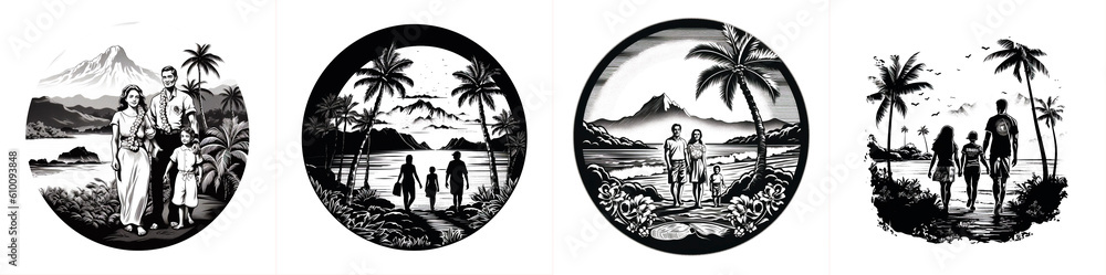 Artwork depicts iconic elements of Hawaiian culture and scenery High ...
