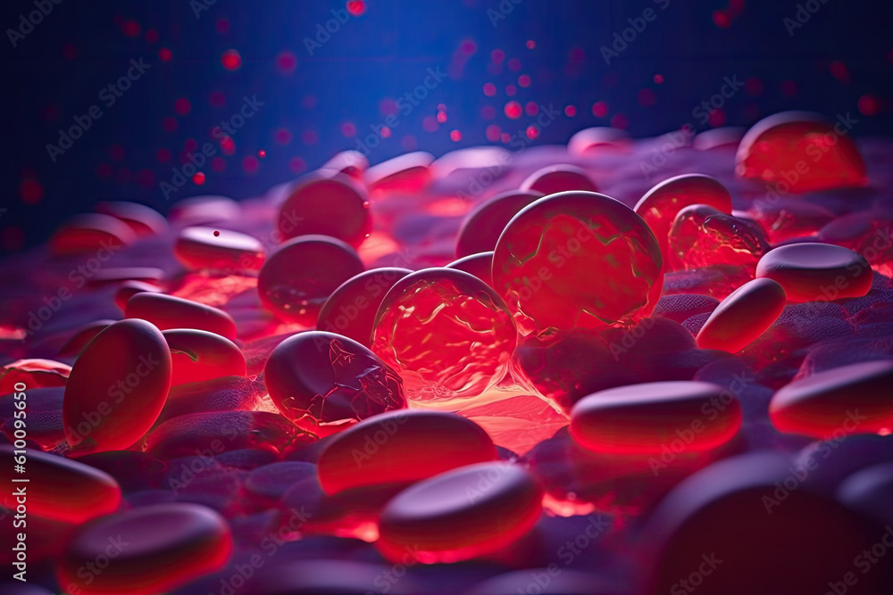 ภาพประกอบสต็อก Red blood cells. Medical hematology background with ...