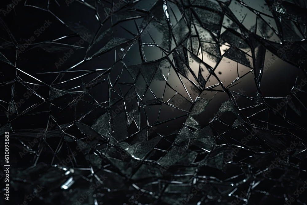 Dark and moody background with shattered glass texture and sharp edges ...