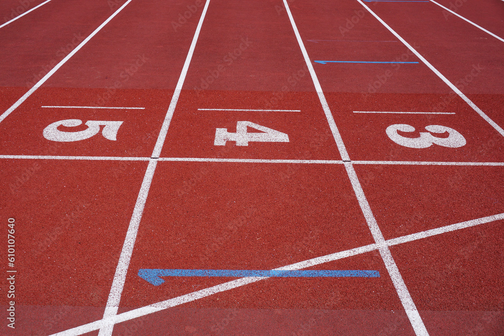 rubber surface of running athletics track. Sports ground 400m race ...