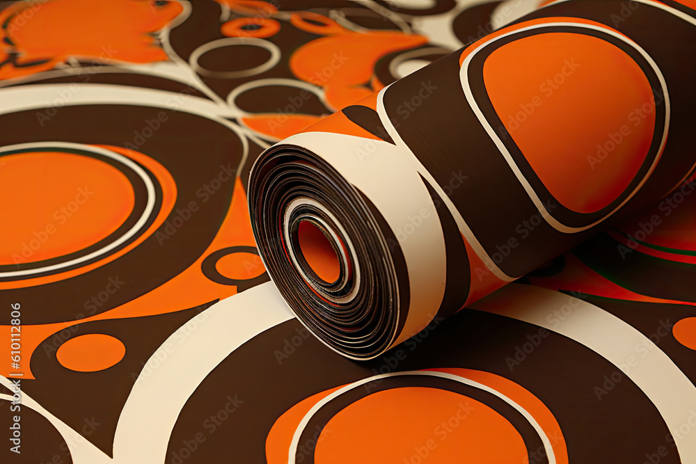 Vintage wallpaper with a bold orange and brown abstract pattern ...