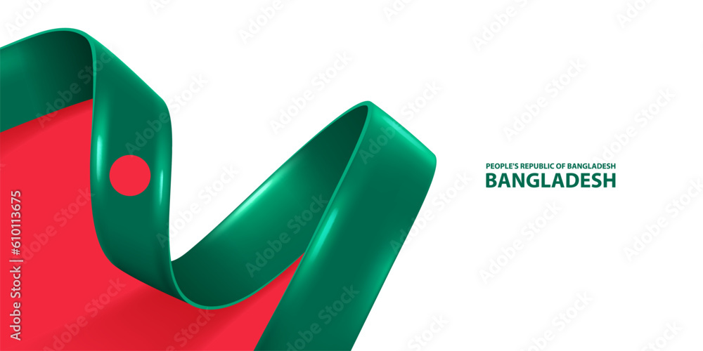 Bangladesh ribbon flag, bent waving ribbon in colors of the Bangladesh ...