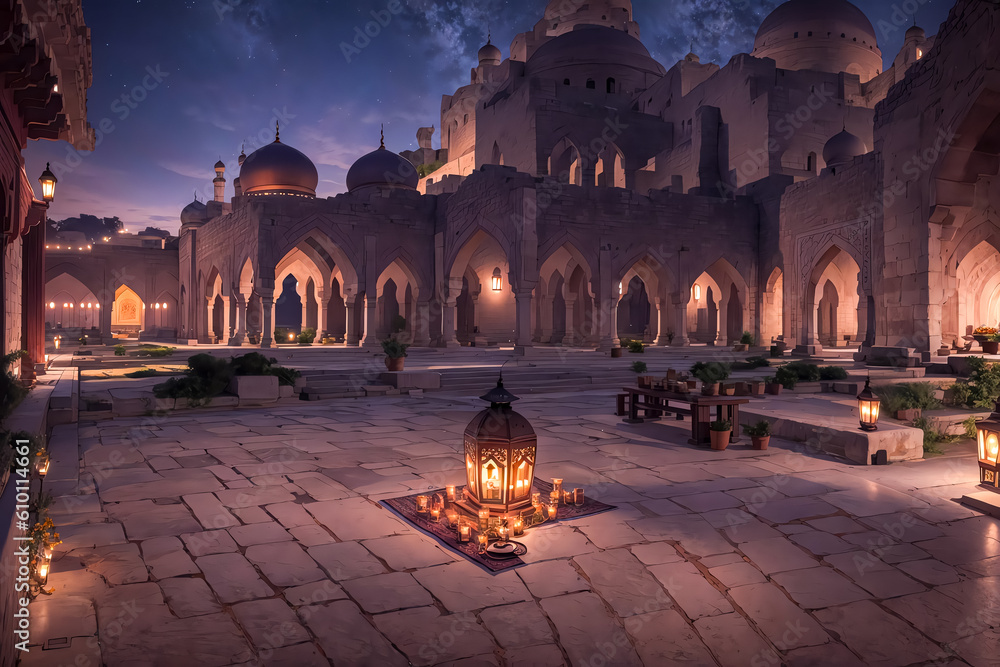 Ramadan Iftar dinner - dates, prayer, mosques, lanterns, family ...