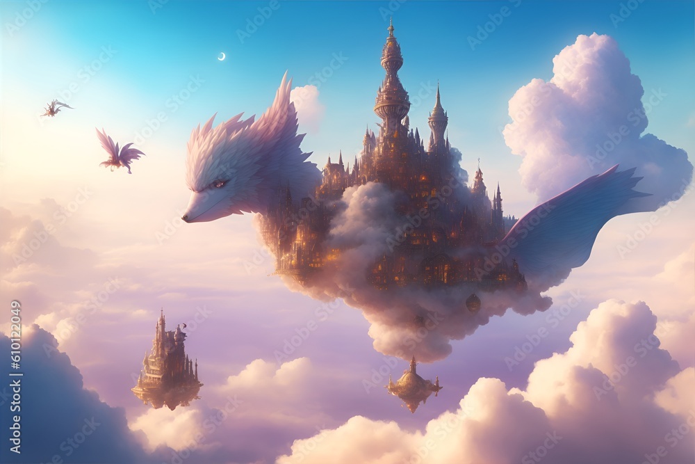 You find yourself in a floating city high above the clouds, where ...