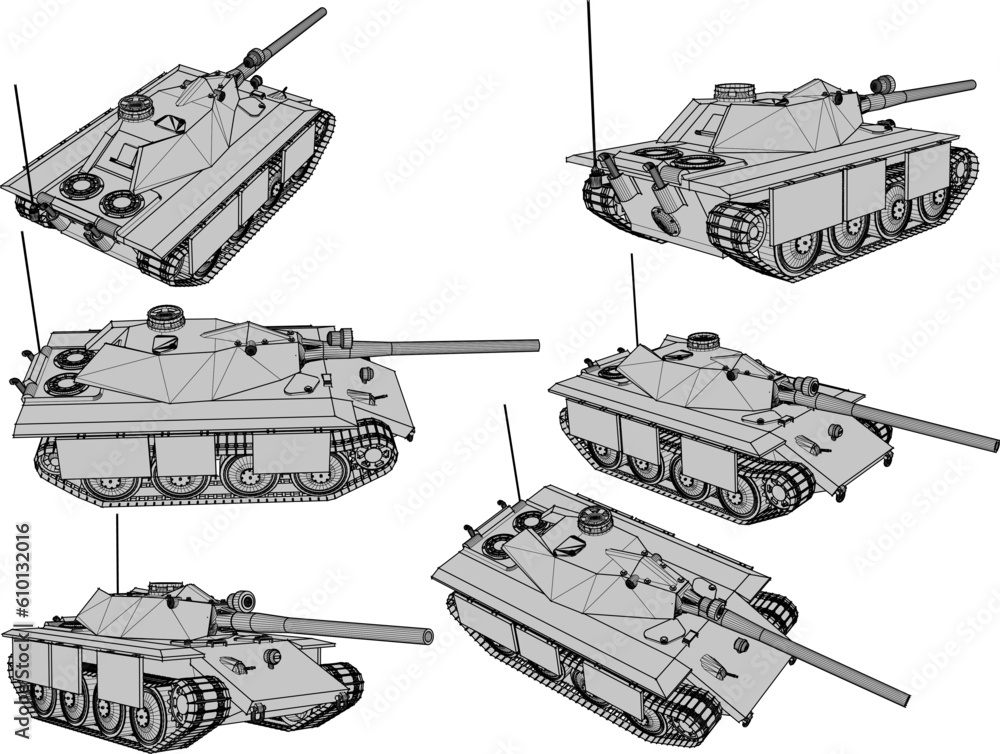 Vector illustration cartoon sketch of tank fighting vehicle with cannon ...