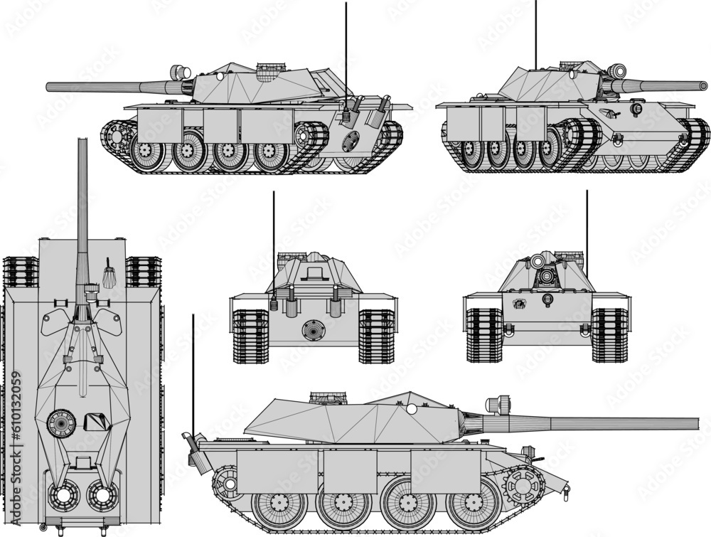 Vector illustration cartoon sketch of tank fighting vehicle with cannon ...