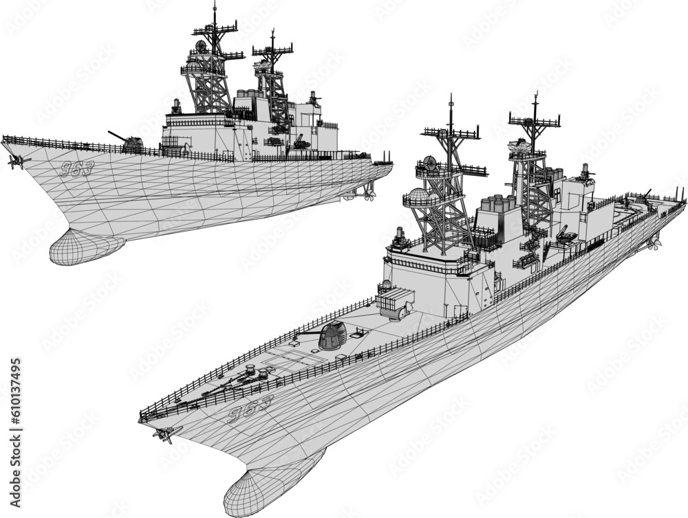 Vector sketch illustration of a battleship full of weapons Stock Vector ...