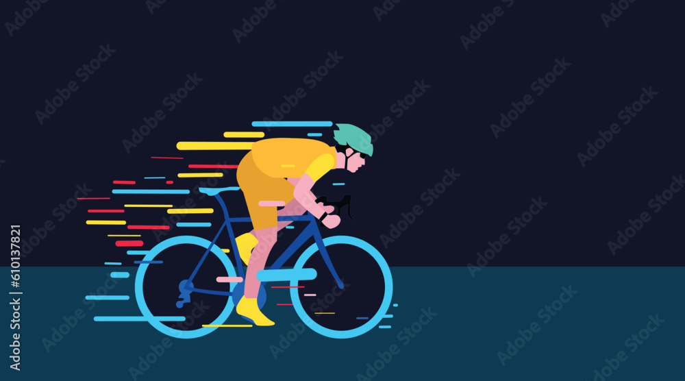Colorful top speed cyclist rider vector illustration on night ...