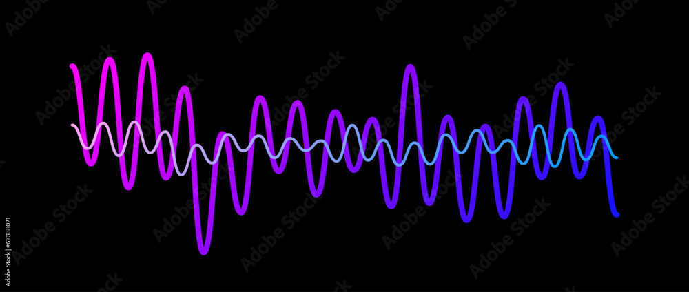 Purple gradient overlapping sound waves. Two sinusoid lines with ...