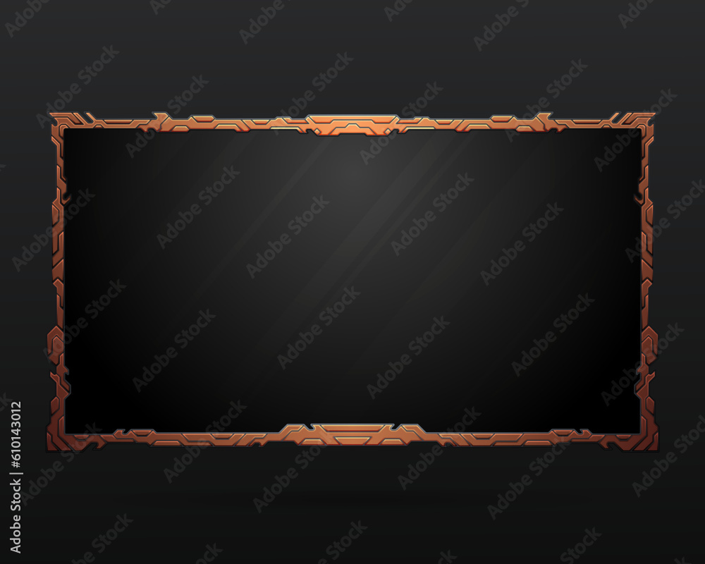 Futuristic bronze metal border live video stream webcam overlay screen ...