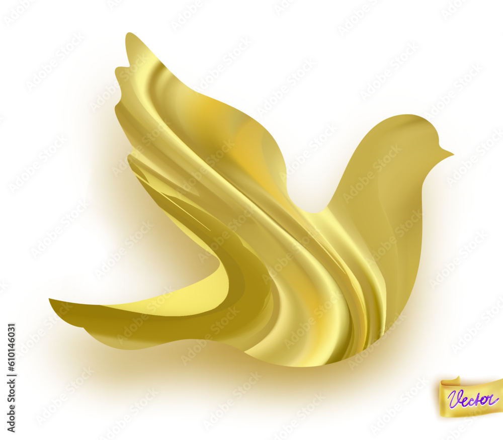 Gold Dove, Symbol Of Peace and Love Isolated on A White Background ...
