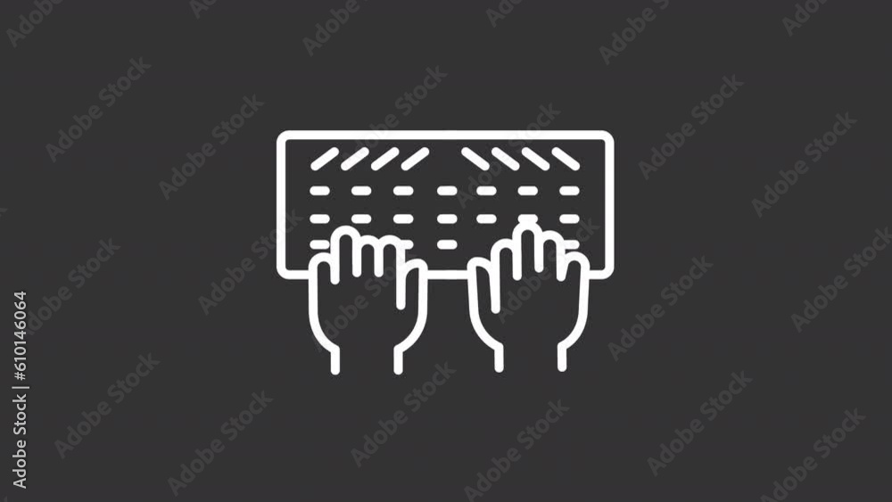 Animated hand on keyboard white icon. Text typing line animation. Using ...