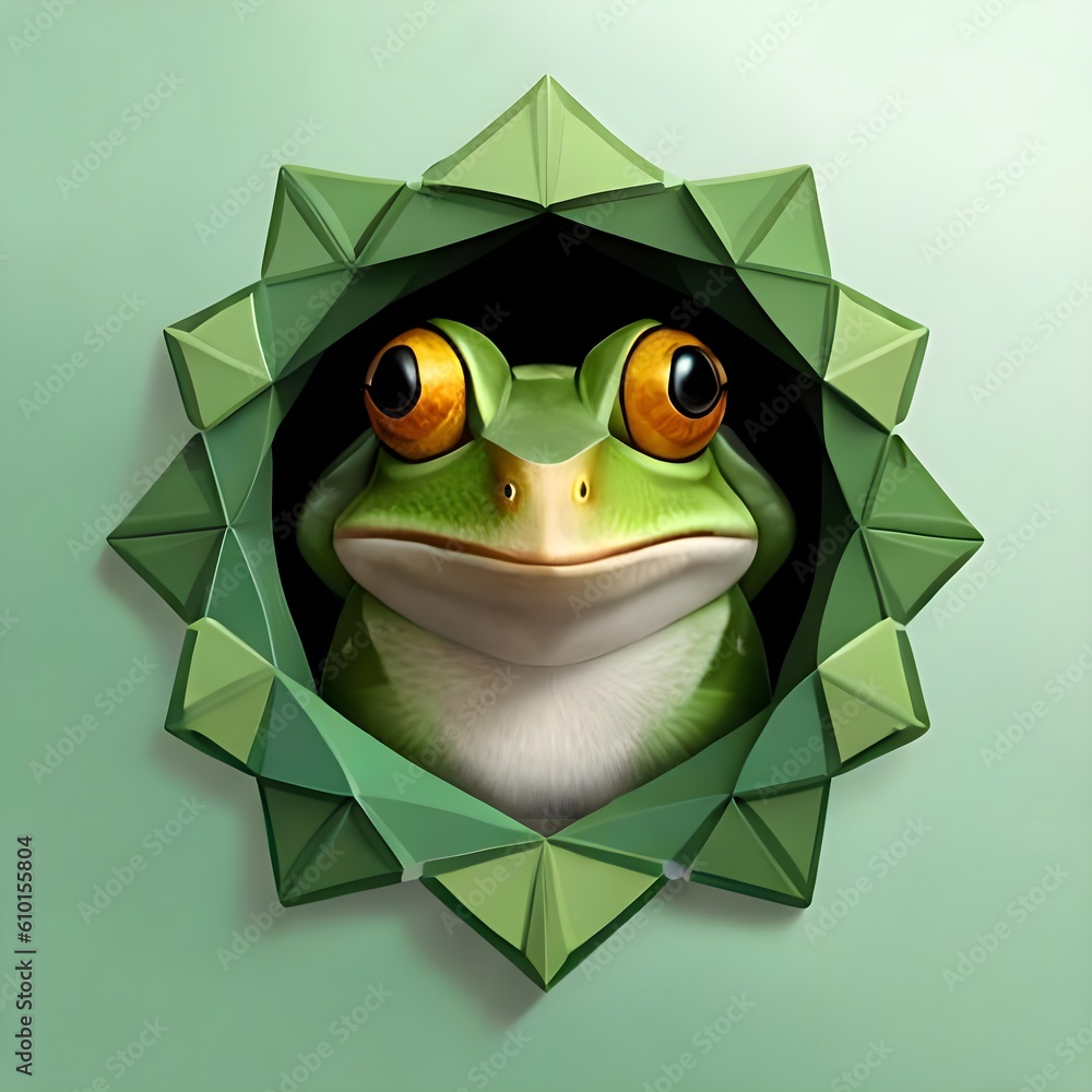 cute green frog with stylized polygon shape isolated on blurred ...