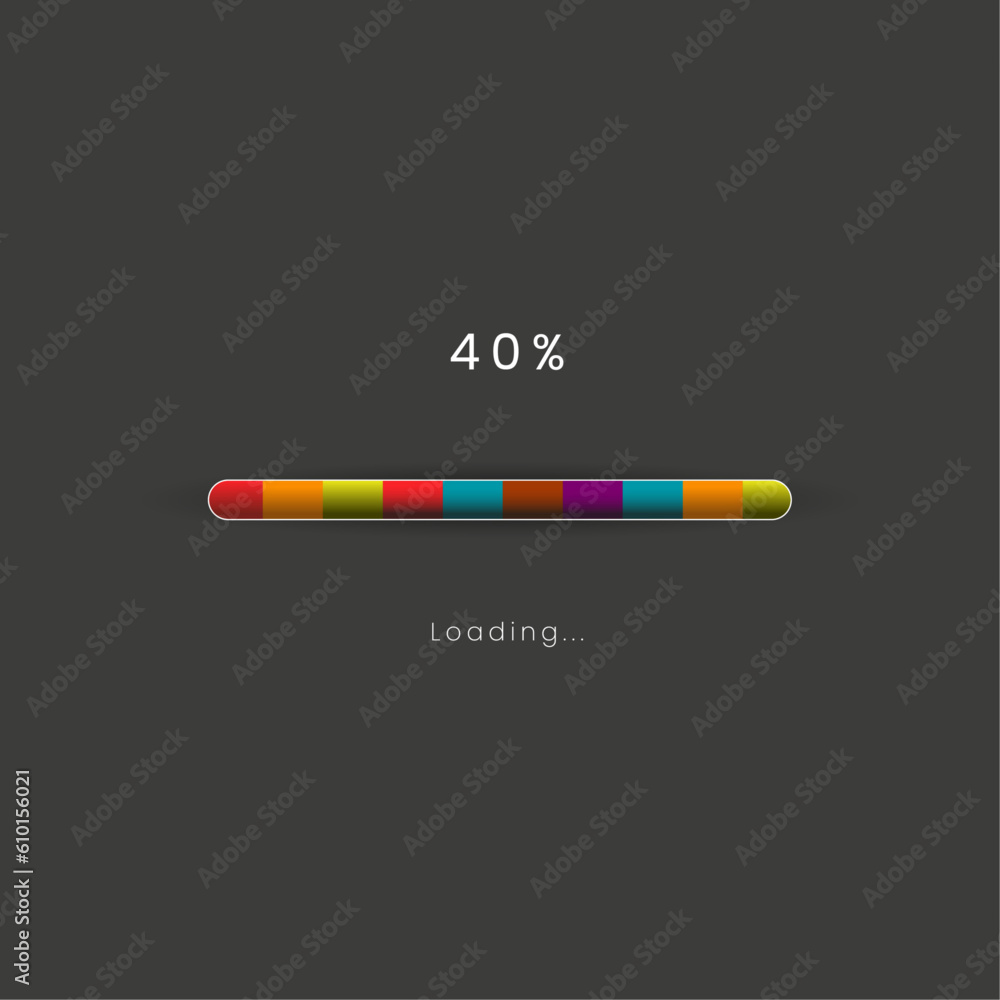 Rainbow loading bar in progress symbol, icon, banner. rainbow 40 pecent ...