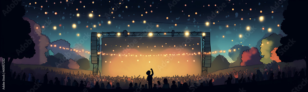 this is an animated photo of an outdoor concert Generated by AI Stock ...