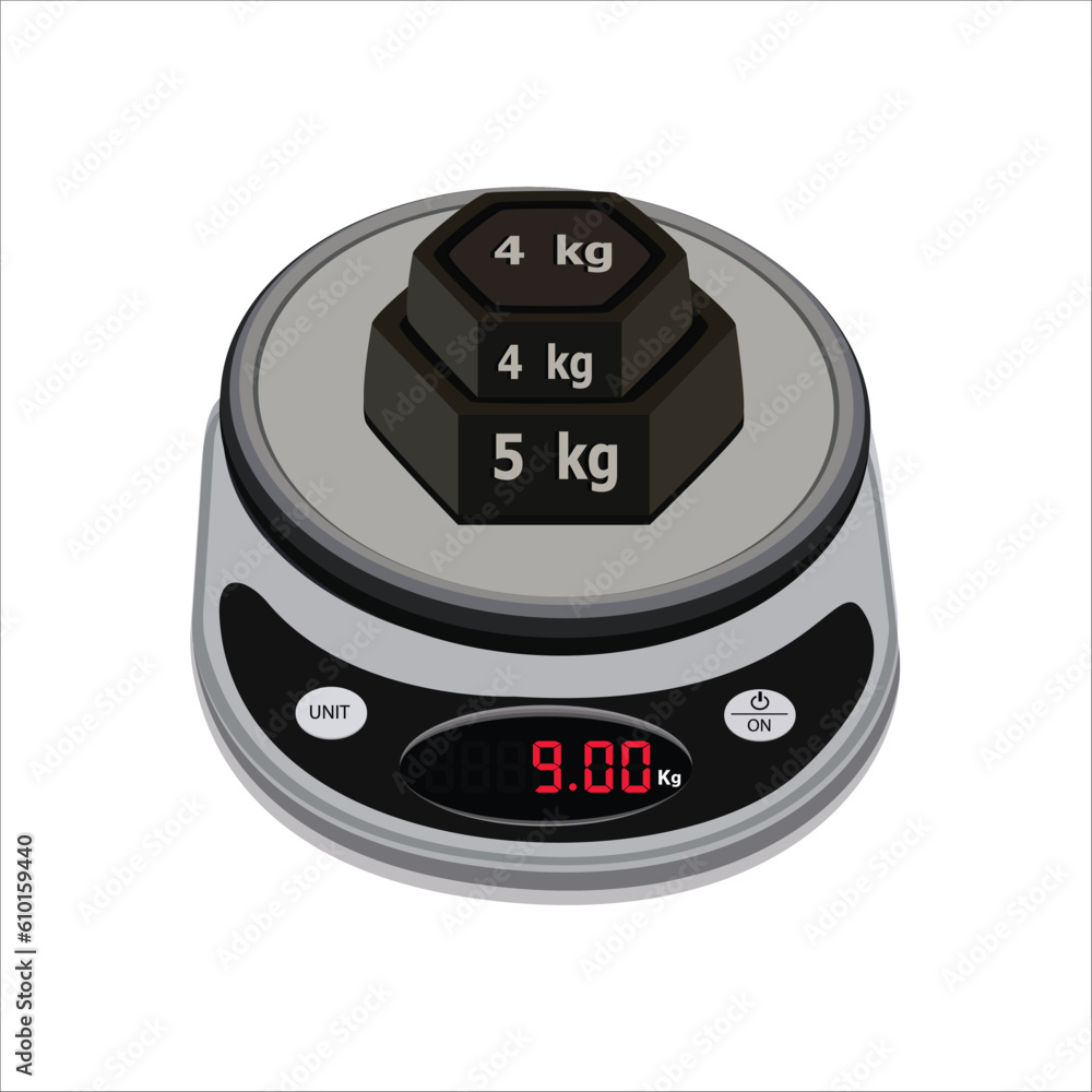 Digital weighing scale. Weight stones on a weighing scale, and isolate ...