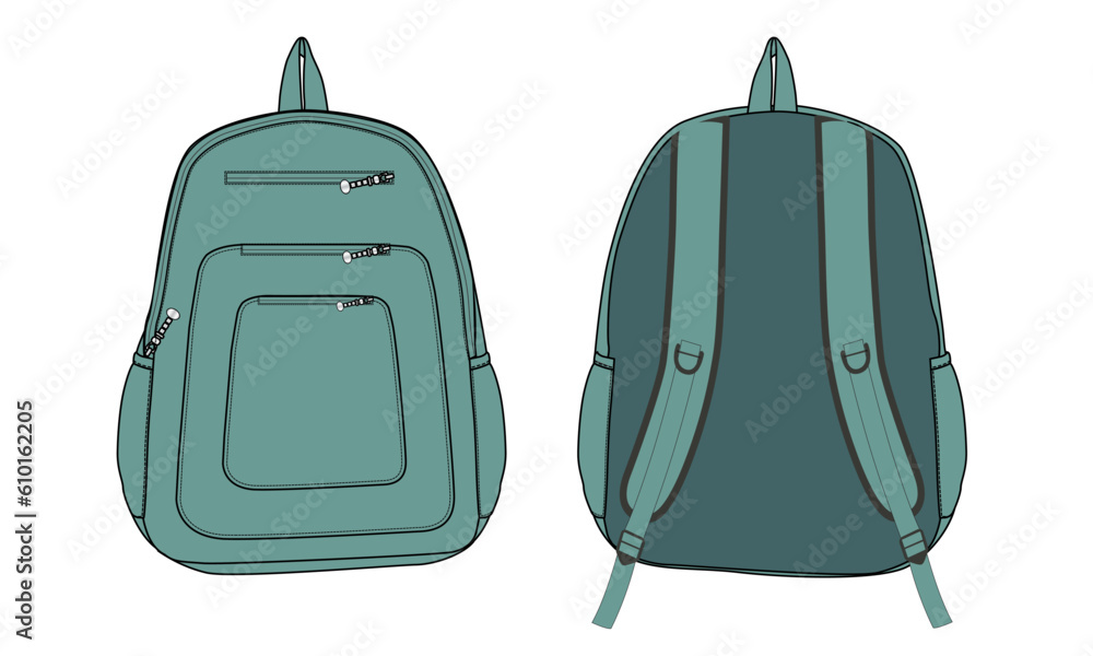 Back pack technical drawing fashion flat sketch vector illustration ...
