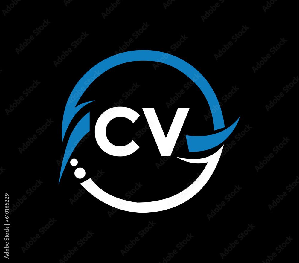 CV letter logo design with a circle shape. CV circle and cube shape ...