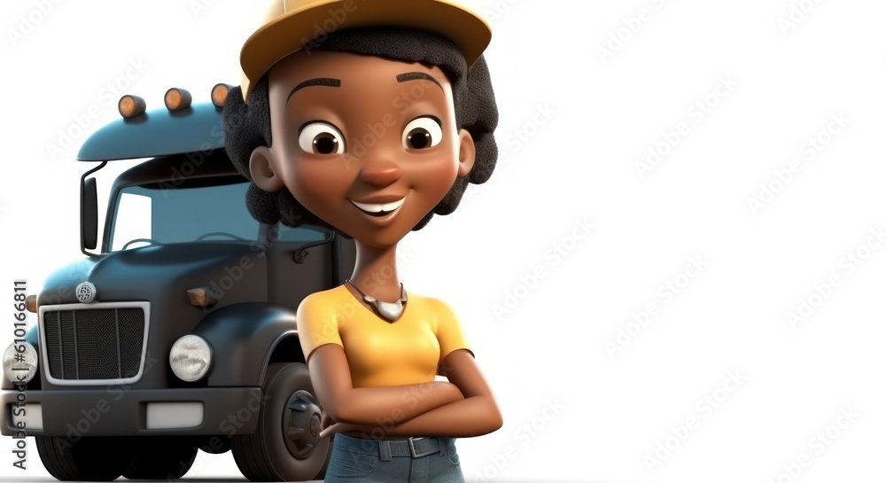 Black Female Truck Driver White Background Isolated Very Attractive ...