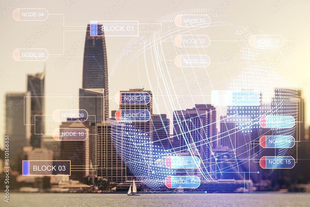 Foto de Multi exposure of abstract programming language hologram and ...