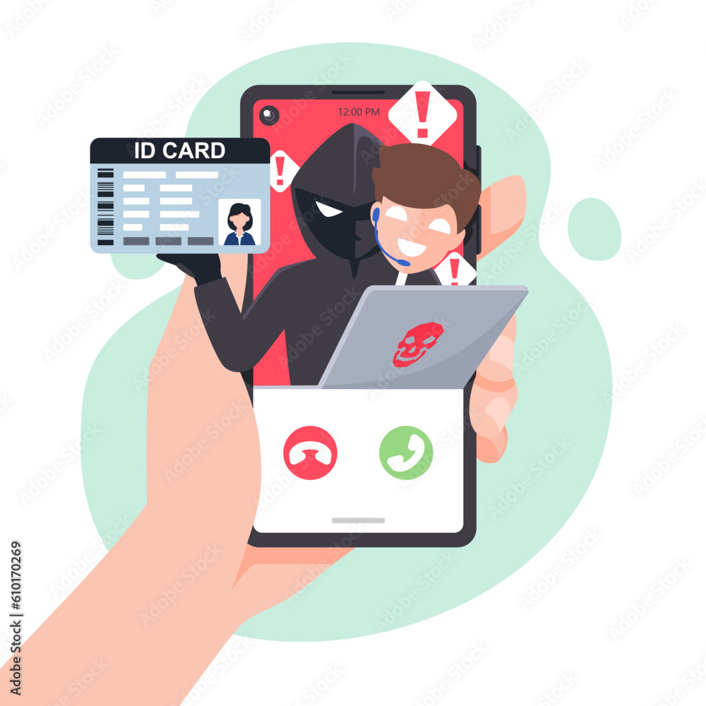 Thief hacker phishing id card data on smartphones. Hacker fraud scam ...