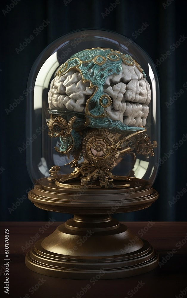 Sci-fi baroque concept design of anatomically correct brain device with ...