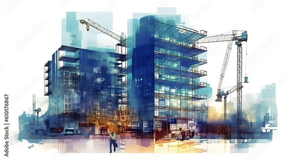 illustration of digital design of buildings with graphic design ...