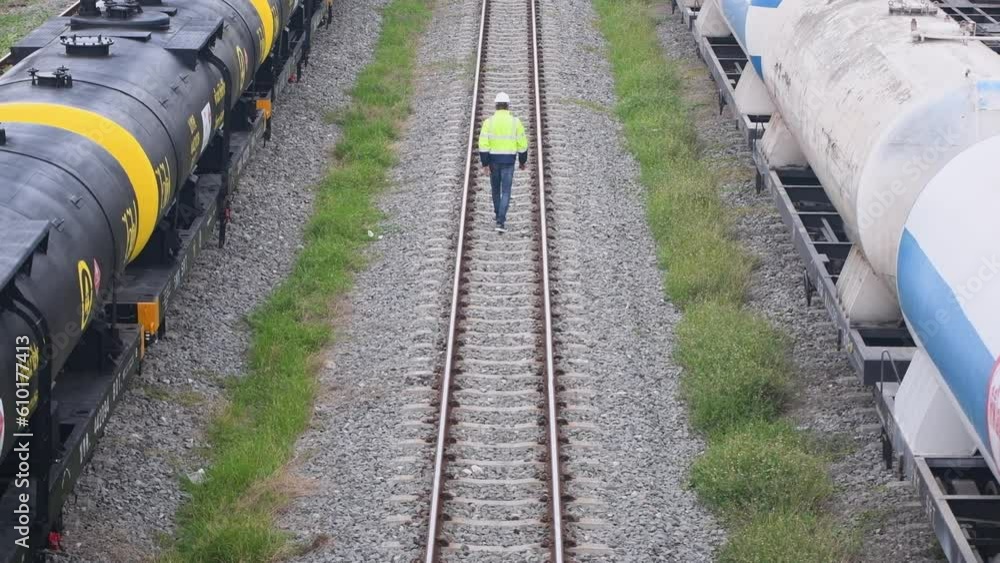 Engineer railway under checking construction process train testing and ...