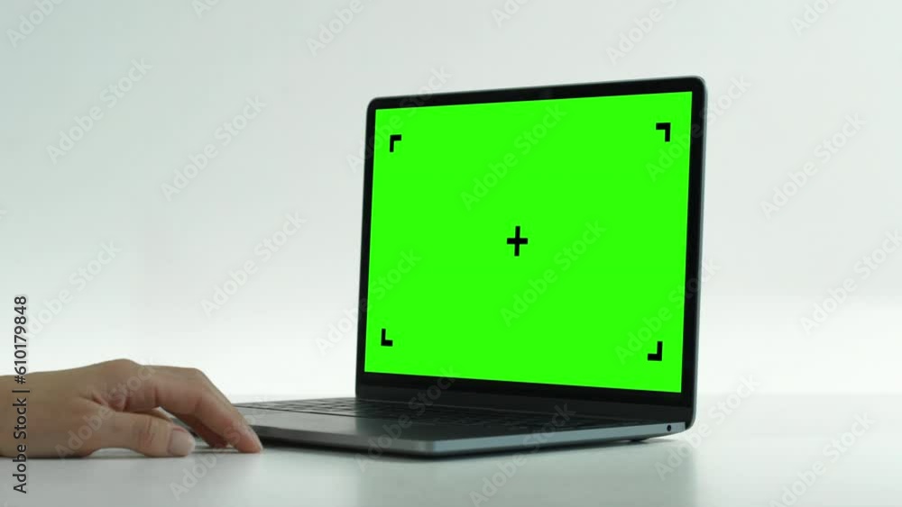 Empty Green Screen Display Laptop Zoom Out for Watching and Paste ...