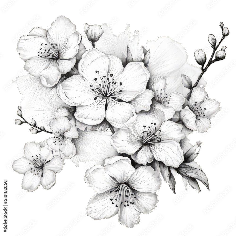 Japanese Flowers Line Drawings