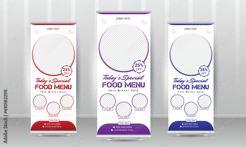 Food menu standee roll up banner vector design template Stock Vector ...